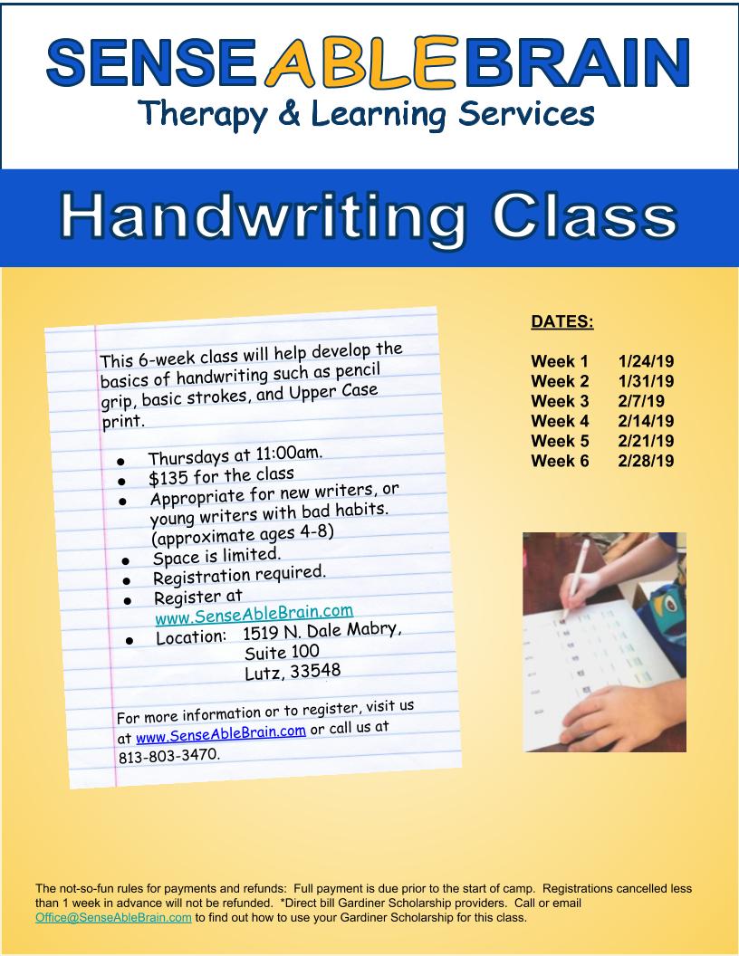 handwriting class uc & lc flyers – Sense Able Brain